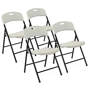 Creative Plastic Folding Chairs (4 Pack) - Portable Lightweight Folding Chairs for Indoor and Outdoor Steel Frame Used for Events, Party, Garden, Camping, Picnic, Tailgating (White)