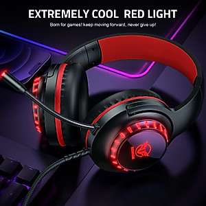 Pacrate Gaming Headset for PS4/PS5/Xbox One/Nintendo Switch/PC, PS4 Headset with Microphone Xbox Headset with LED Lights, Noise Cancelling PS5 Headset for Kids Adults - Red
