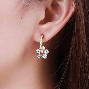 Sttiafay Vintage Rhinestone Flower Drop Earrings Crystal Flower Stud Earrings Gold Cz Hoop Earrings Sparkly Crystal Wedding Earrings Jewelry for Women and Girls