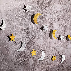 400 Pieces Glitter Star and Moon Paper Confetti Double Side Table Paper Confetti Sequin for Wedding Birthday Baby Shower Moon and Star Party Ramadan Mubarak Decor (Gold, Silver)