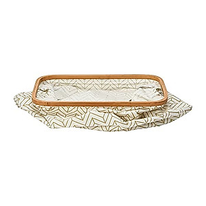 Household Essentials Bamboo Rimmed Rectangle Krush Hamper with Cutout Handles, Tan Chevron