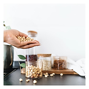 WHOLE HOUSEWARES Glass Jars with Bamboo Lids - 4-Piece Modular Set (33.8oz, 25.4oz, 15.2oz, 11.2oz) with Modern Wooden Lids - Transparent, Fresh & Convenient Air Tight Pantry Storage Containers