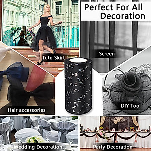Aohcae Black Glitter Tulle Rolls 6" x 25 Yards Sparkle Tulle Fabric for DIY Gift Wrapping Wedding Baby Shower Tutu Birthday Party Decorations