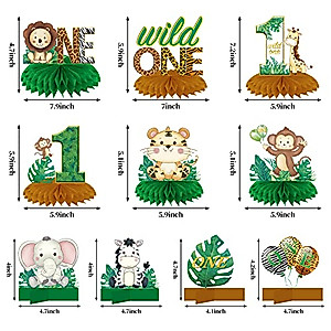 Wild One Birthday Decorations Honeycomb Centerpieces for Baby Boy Girls, Jungle Safari Theme 1st Birthday Table Centerpieces Party Supplies, Safari Animal First Birthday Table Topper Sign Decor