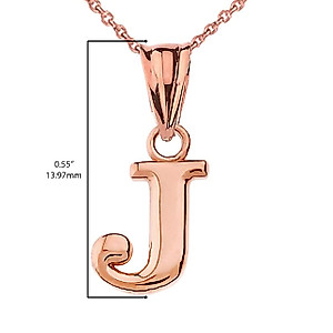 14K Rose Gold Fine Dangling Initial Letter J Charm Pendant with Rolo Chain - 16"