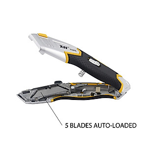 XW Auto Loading Utility Knife, 3-Position Retractable Box Cutter with 5 Pre-loaded Blades, Bonus 10 Blades Included