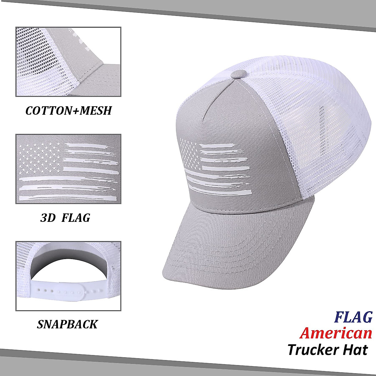 VIONLAN Baseball Cap American Flag Trucker Hat for Men Women 3D Embossed Logo Adjustable Outdoor Mesh Snapback Hat