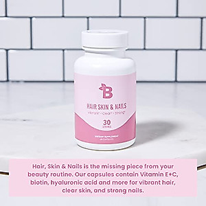 Bloom Nutrition HSN Capsules with Vitamin A, B, C, D, E, Biotin, Folic Acid, & Collagen | Hair Skin and Nails Supplement | Vegan Friendly, Gluten Free, Non-GMO | 60 Count