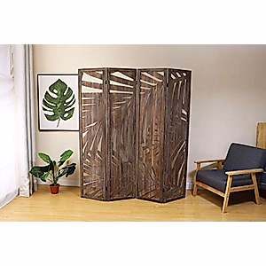 Proman Products Palm Spring 4-Panel Folding Screen Room Divider FS37151 Made in Natural Paulownia Wood, Carbonized Finish, 60" W x 67" H x 1" D (Max Extend), 15" W x 67" (Per Panel), Smoked Brown