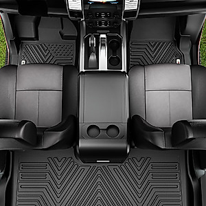 YITAOTOR Floor Mats Fit for Ford F-150/F150 Lightning SuperCrew Cab 2024-2015(Rear w/o U-Seat Flat Storage),TPE All Weather F150 Truck mats, 1st & 2nd Row
