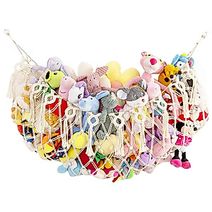 Stuffed Animal Net or Hammock -Wall Mounted-Handmade Macrame Toy Hammock Organizer Stuffed Animal Display Plush Toys Holder Boho Decor for Nursery Playroom Bedroom Kids Room Storage 1