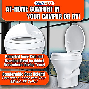 SEAFLO Residential Height Camper/RV Toilet, 18.5” Standard Height, Gravity Flush System, Foot Pedal Operation, Soft Close Seat, Easy-to-Clean Oversized Bowl, 4-Year Warranty