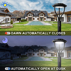 LED Post Top Light with Dusk to Dawn Photocell, 80W/100W/120W/150W Power Tunable (130lm/w) 3CCT (3000k-4000k-5000k) Outdoor Post Light for Garden Pathway Yard Street Area Lighting- DLC/ETL Listed