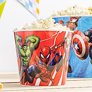 Zak Designs Marvel Universe Movie Night Family Reusable Popcorn Bowl Set with Serving Container and Individual Cups, Reusable and Made From Durable Plastic (5 Pieces, Non BPA)