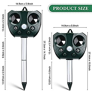 Ultrasonic Animal Repellers, Solar Ultrasonic Animal Repellent with Motion Detector, Weatherproof Outdoor Solar Animal Repeller for Garden Lawn Yard Farm Dog, Cat, Deer, Rat, Squirrel, Mole (2)