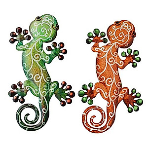 Hanizi 15'' Metal Gecko Wall Decoration, Wall Art Hanging for Bedroom Living Room Office Garden Indoor Outdoor, Set of 2