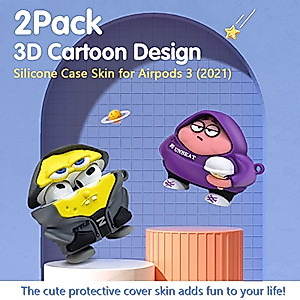 [2Pack] Cartoon Cover Compatible for Airpods 3rd Generation Case, Cute Funny Air Pods 3 Character Case, Unique Design Kawaii 3D Cartoon Characters Soft Silicone AirPod 3 Case Cover for Men Women