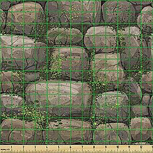 Ambesonne Nature Fabric by The Yard Stones Covered with Moss Rock Formation Forest Peaceful Theme Water Resistant Outdoor and Indoor Fabric for Furnishing Sewing Hobby DIY Projects 2 Yards Brown Green