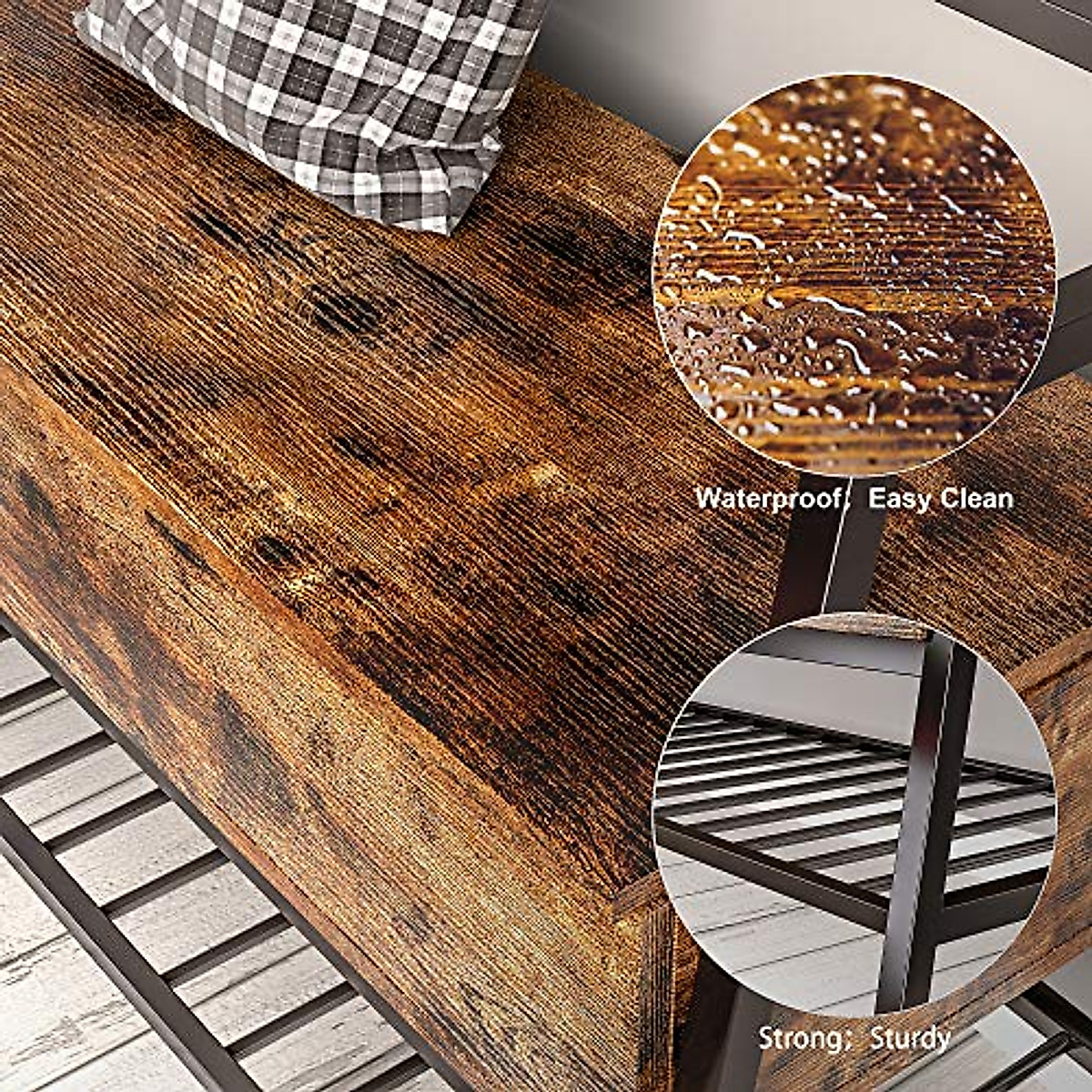 IRONCK Storage Bench, Industrial Shoe Rack Bench with Storage Box, Holds Up to 240 LB Shoe Organizer for Entryway, Bedroom, Closet & Hallway, Entryway Bathroom