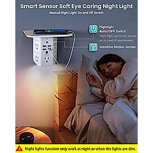 Wall Outlet Extender with Shelf and Night Light,Surge Protector,USB Wall Charger with 5 USB Outlets and 3 USB Ports 1 USB C Outlet Wide Space 3-Sided Power Strip Multi Plug Outlets…