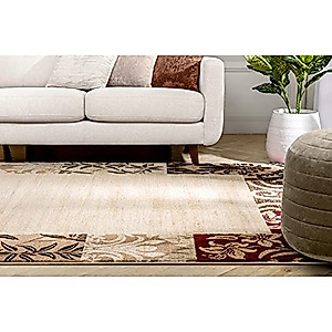 Verdant Vines Beige Modern Damask Border Rug 3x5 4x6 (3'11" x 5'3") Casual Oriental Easy Clean Stain Fade Resistant Shed Free Contemporary Floral Formal Gradient Soft Living Dining Room Rug