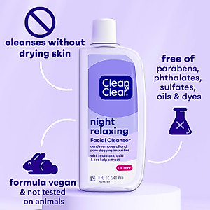 Clean & Clear Night Relaxing Deep Cleaning Oil-Free Night Face Wash, Foaming Facial Cleanser with Hyaluronic Acid & Sea Kelp Extract Gently Removes Oil & Pore Clogging Impurities, 8 fl. oz, 6 Pack