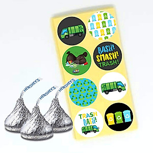 Garbage Truck Trash Bash Labels for Hershey's Kisses Chocolates by Adore By Nat - Candy Sticker Party Favor - Set of 240