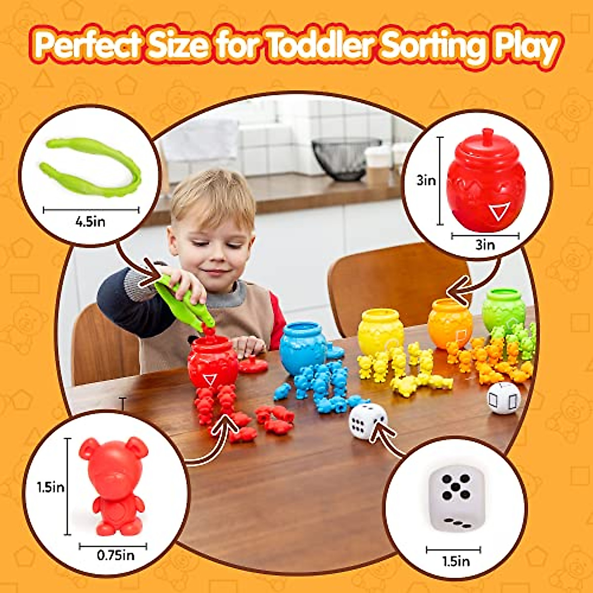 JOYIN Rainbow Counting Bears with Matching Sorting Cups - 83 Pcs Set Learning Toys for Kids Age 3+, Number Sorting, Color Recognition, Tweezers, Dice, Instruction Book, Educational Sensory Toy Gift