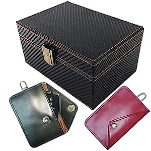 Faraday Box for Car Keys and Black/Red Car Key Signal Blocking Pouch Soft Leather Faraday Bag for Key Fob RFID Box for keyless Entry Car Keys Theft Prevention (1 Small Box + 1Black/1Red Pouch)