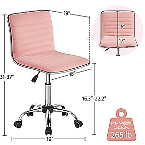 Topeakmart Armless Office Desk Chair Velvet Swivel Computer Chair Ribbed Task Chair Modern Makeup Chair Apricot Pink