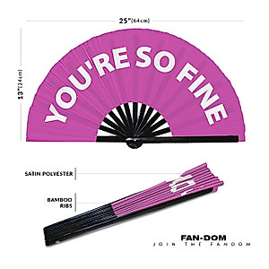 You're So Fine Hand Fan Foldable Bamboo Circuit Hand Fan Funny Gag Slang Words Expressions Statement Gifts Festival Accessories Rave Handheld Circuit Event Fan Clack Fans (Pink)