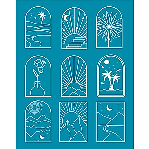 OLYCRAFT 4x5 Inch Clay Stencils Arched Landscape Pattern Silk Screen for Polymer Silk Screen Stencils 9 Styles Landscape Mesh Transfer Stencils Boho Theme Mesh Stencil for Polymer Clay Jewelry Making