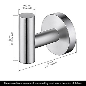 KES Towel Hook Bathroom Wall Heavy Duty Robe Hook Holder SUS304 Stainless Steel Brushed 2 Pack, A2164-2-P2