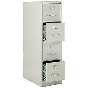 Lorell 4-Drawer Vertical File with Lock, 15 by 26-1/2 by 52-Inch, Light Gray
