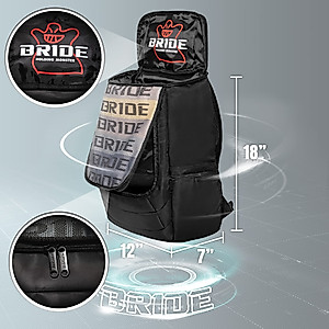 JDM LAB Spec R Bride Racing Fabric Large Capacity Everyday Backpack, Laptop Compartment, Water-Resistant, Casual Bookbag (Gradation/Black)