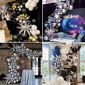 RUBFAC 140 Pcs Silver Star Balloons, 14 Point Starburst Balloons, 22/27Inch Silver Foil Starburst Balloon for Birthday Baby Shower Wedding Disco Party Decorations Supplies