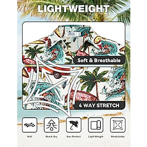 Yoimira Hawaiian Shirts for Men, Print Mens Casual Short Sleeve Button Down Shirts Floral Aloha Beach Shirt Beige