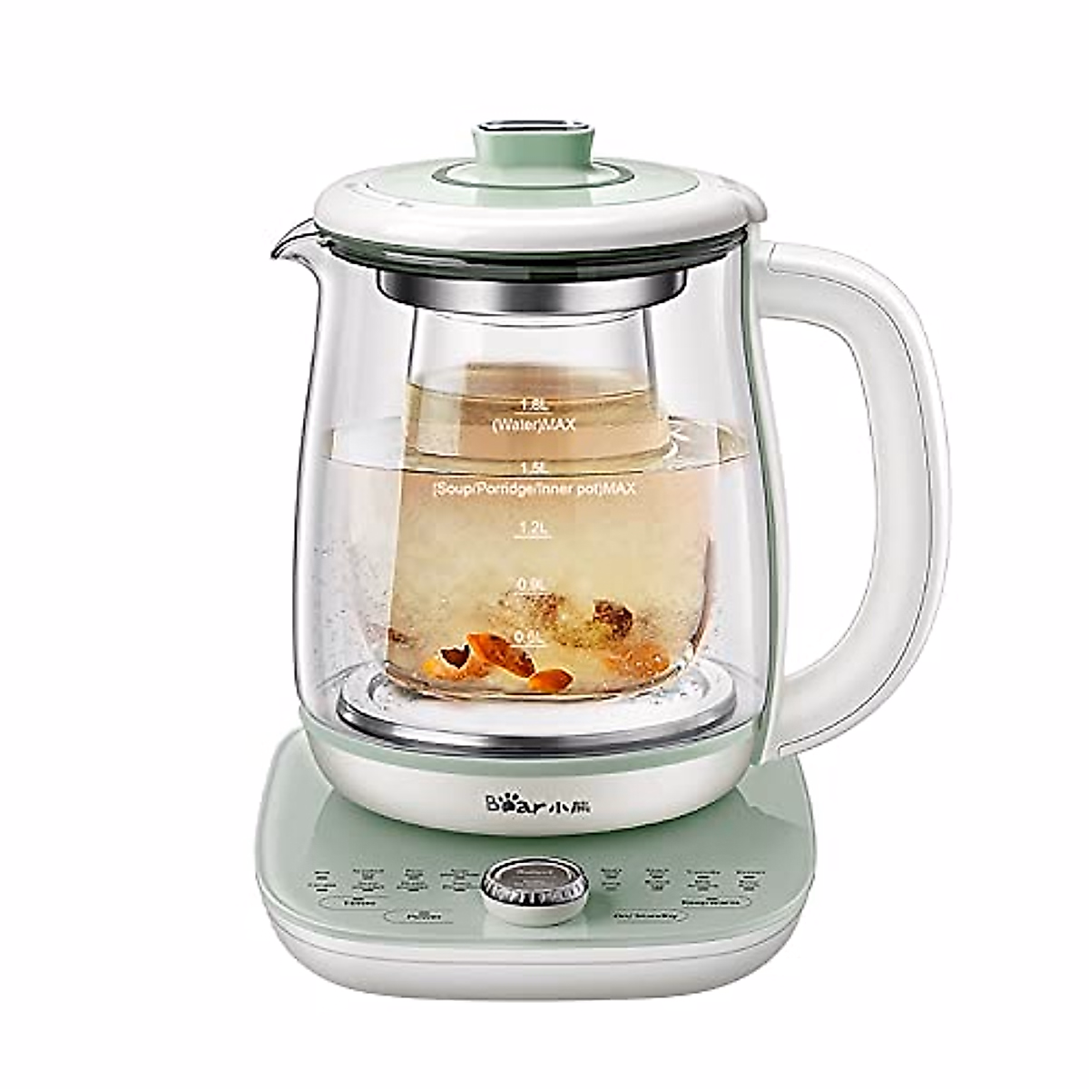 Bear YSH-C18S2 Health Pot, Electric Kettle Tea Maker with Infuser, Glass Kettle & Stew Pot, 16 Menus 1.8L 120V, Green
