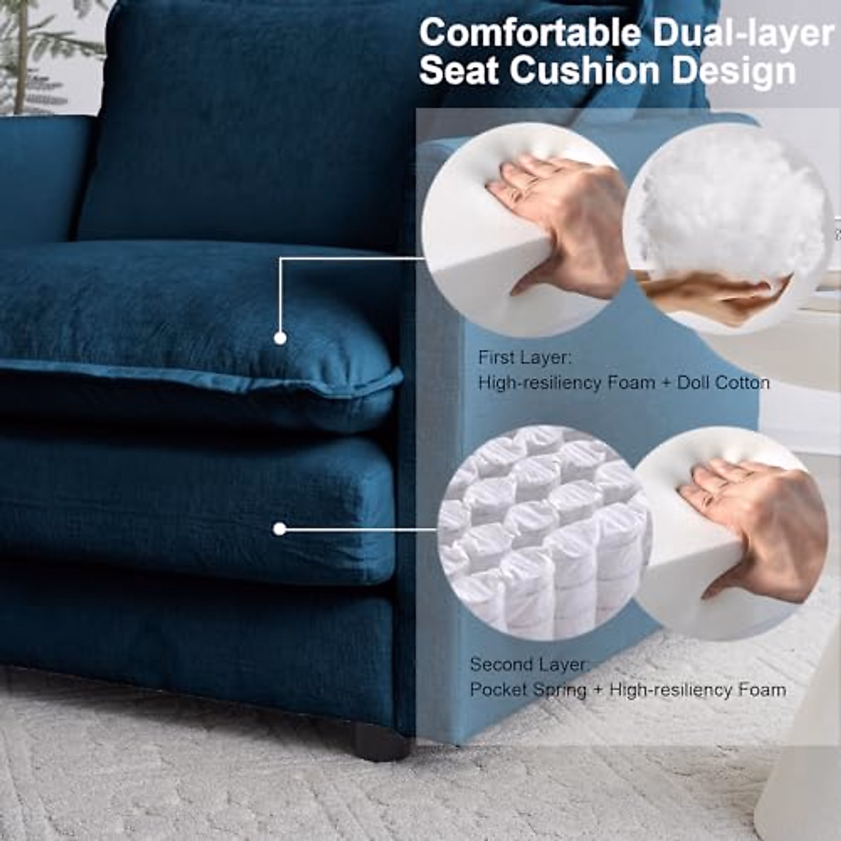 KIVENJAJA Oversized U-Shaped Modular Sectional Sofa, Modern Chenille 4-Seater Deep Seat Cloud Couch with 2 Ottomans/Chaises & 6 Pillows for Living Room Office, 146.5”W, Blue