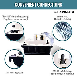 Little Giant VCMA-15ULST 115 Volt, 65 GPH, 1/50 HP Automatic Condensate Removal Pump with Safety Switch and Tubing, Black/White, 554415