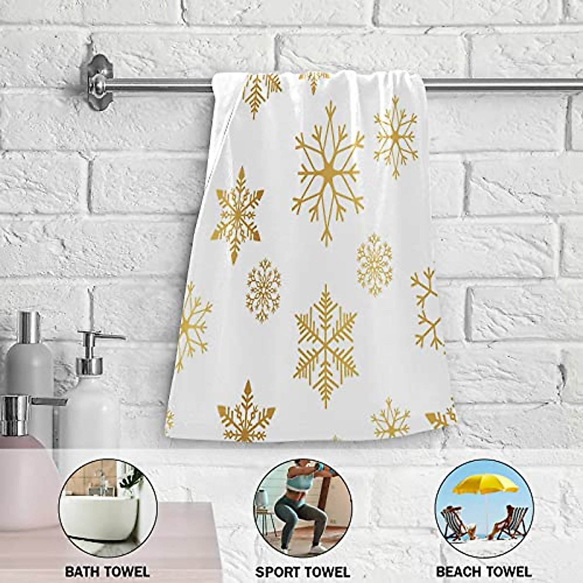 Vdsrup Winter Golden Snowflakes Hand Towels Christmas Xmas Bath Towel Set of 2 Small Bathroom Towels Soft Guest Face Towel Thin Kitchen Decorations Tea Dish Towels 14x28 in