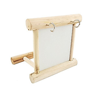 Bird Mirror Toy with Perch Stand for Parrot Budgie Parakeet Cockatiels Conure Finch Lovebird Canary African Grey Macaw Amazon Cockatoo Cage Wood Toy