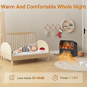 Electric Fireplace Heater, Freestanding Electric Fireplace with Realistic Flame & Solid Wood Stand, Portable Space Heater Fireplace for Indoor Use with 1-12H Timer, 59℉ to 95℉ Thermostat, 1500W