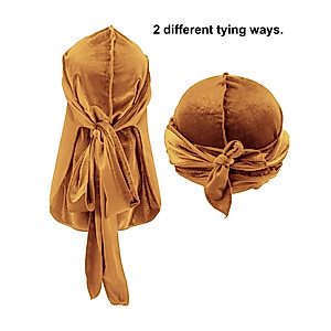 4 Pieces Men's Velvet Durag with Long Tail Soft Durag Headwraps for 360 Waves (Royal blue, Red, Gold, Black)