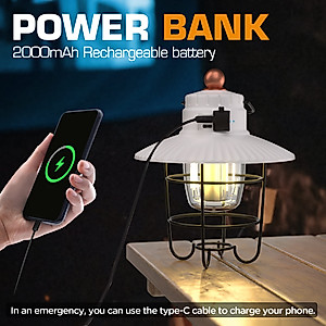 EverBrite LED Camping Lantern, USB C Rechargeable Lantern with 3 Light Modes, Vintage Outdoor Lanterns with Power Bank Function for Power Outages, Hurricane, Emergency, Fishing