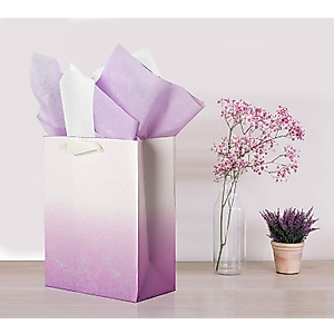 UNIQOOO 12Pcs Ombre Purple Gift Bags Bulk w/ 24 Tissue Paper, 9 x 7 x 4 In, Gradient Pastel Glitter Paper Gift Wrap Bag, Recyclable Gift Packaging for Wedding Birthday Mother's Day Baby Shower Party Favor Décor