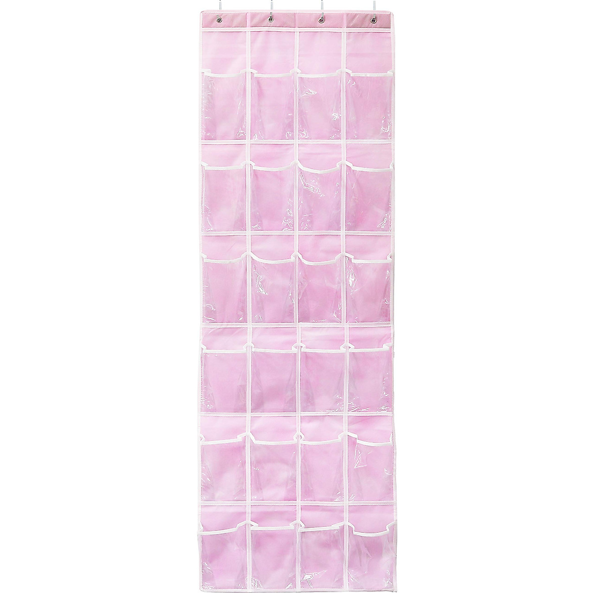 Simple Houseware 24 Pockets - Crystal Clear Over The Door Hanging Shoe Organizer, Pink