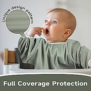 Paw Legend Long Sleeved Baby Bib - Waterproof Bib for Babies - Toddler bib (6-24 Months) with Pocket, Grey