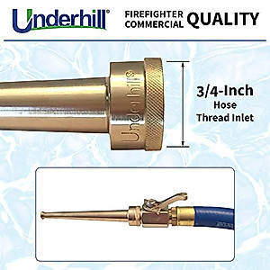 Underhill 6-Inch Garden Water Hose Nozzle, Sprayer, Jet, 7 GPM 80 PSI, 3/4-Inch Thread Inlet, High Pressure Attachment, Heavy-Duty Brass, Adjustable, PowerBlast Super Sweeper, SN6-75