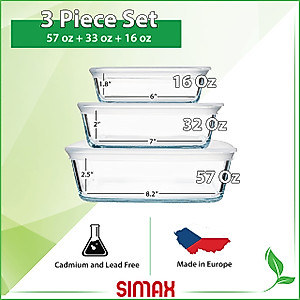 Simax Square Glass Containers With Lids: Meal Prep Container Glass - Borosilicate Glass Food Storage Containers Glass - Set of 3 Glass Food Prep Containers With Lids Airtight - Small, Medium And Large